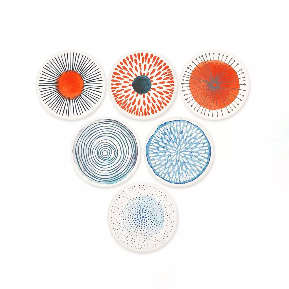各种水彩印花的 AD 陶瓷石杯垫（6 件套）
