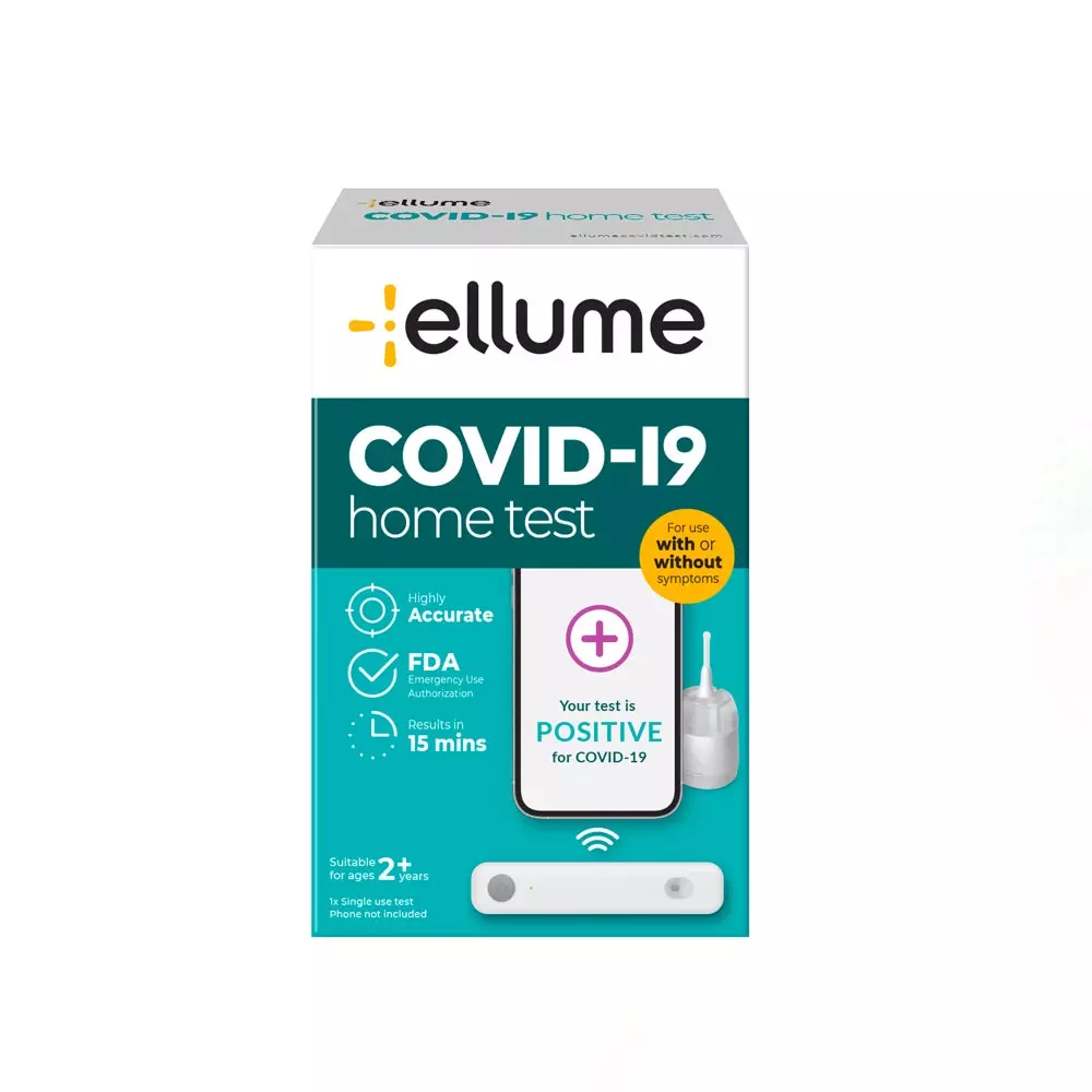 Ellume COVID-19 Home Test ໃນພື້ນຫຼັງສີຂາວ