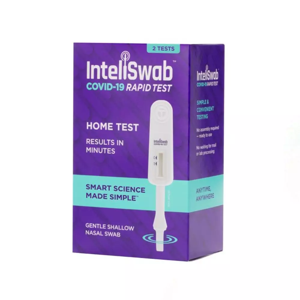 InteliSwab COVID-19 Rapid Antigen Home Test Kit sou background blan